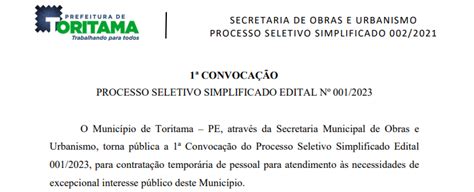 Convoca O Processo Seletivo Simplificado Edital N