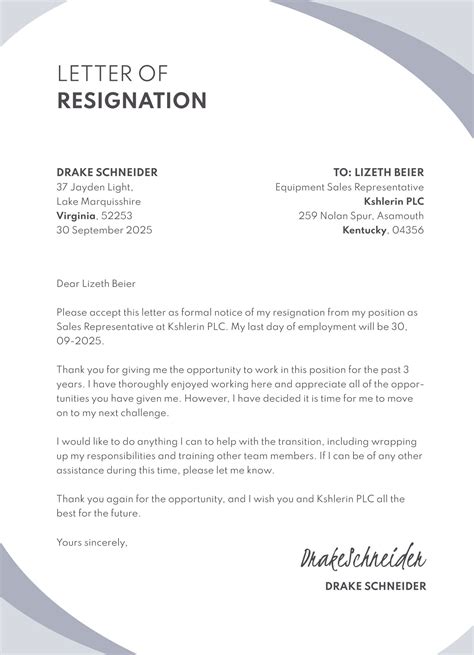Simple Resignation Letter Free Google Docs Template In