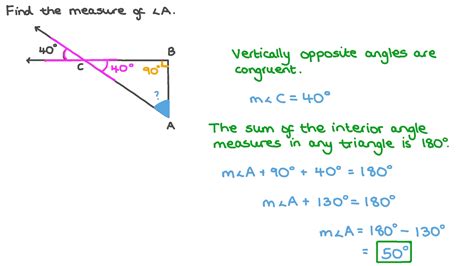 Question Video Finding The Measure Of The Interior Angle Of A Triangle