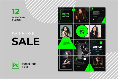 高端品牌时装促销Instagram帖子拼图模板 Fashion Sale Instagram Puzzle 设计小咖