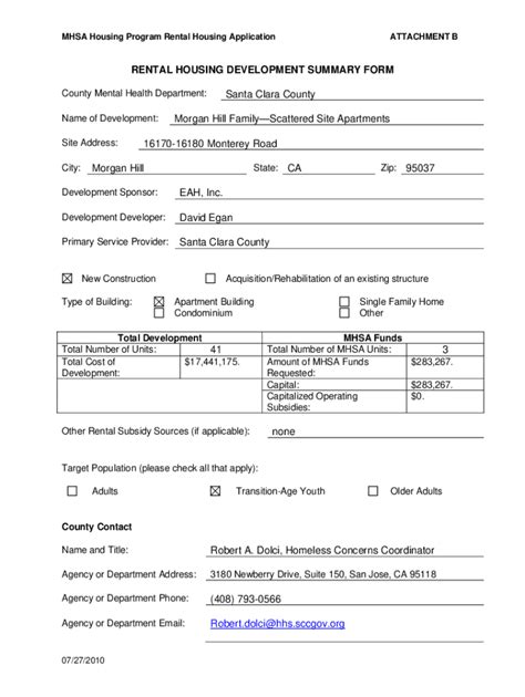 Fillable Online MHSA Housing Program Rental Housing Application