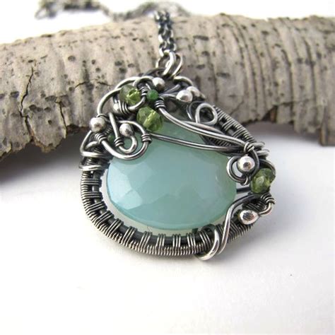 chalcedon srebro wire wrapping Naszyjniki Biżuteria w ArsNeo