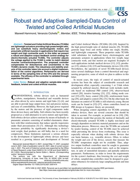 pdf robust and adaptive sampled data control of twisted and coiled artificial muscles