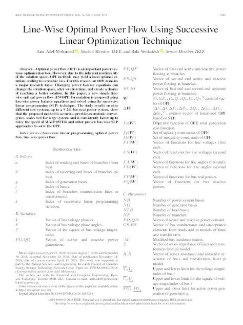pdf line wise optimal power flow using successive linear optimization technique r bala and