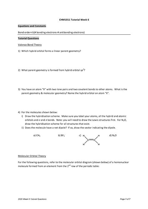 chm1011 2020 w6 tutorial chm1011 tutorial week equations and constants bond order ½