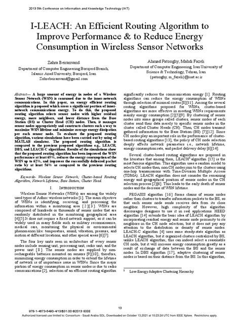 i leach an efficient routing algorithm to improve performance amp to reduce energy consumption