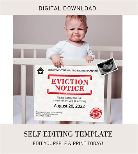 Editable Eviction Notice Baby Pregnancy Announcement For Etsy Ireland