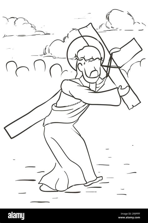 Dibujo del Vía Crucis que representa la estación dos Jesús comienza