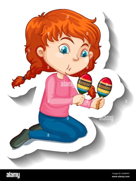 Cartoon Character Sticker Girl Playing Maracas Musical Instrument
