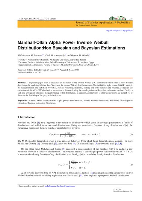 pdf marshall olkin alpha power inverse weibull distribution non bayesian and bayesian estimations