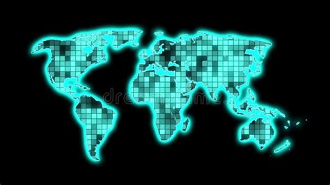 Turquoise Pixelated World Map With Backlight Effect Around Continents
