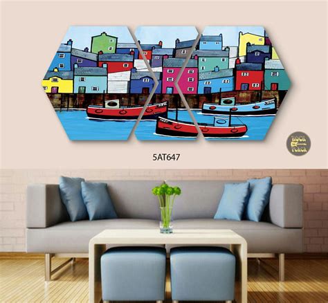 Quadro Decorativo Pintura De Barcos Painel Sala 3 Peças no Elo7