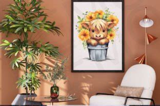 Highland Cow Png Cute Baby Shower Png Graphic By Deenaenon Creative