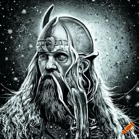 Black And White Illustration Of Vikings In The Snow On Craiyon