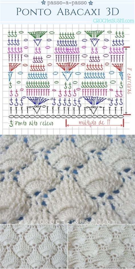 Ponto abacaxi 3D passo a passo Crochet step by step Cocha de crochê