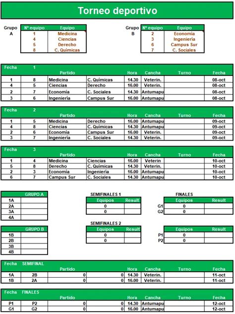 Plantilla Excel Torneo 8 Equipos GRATIS
