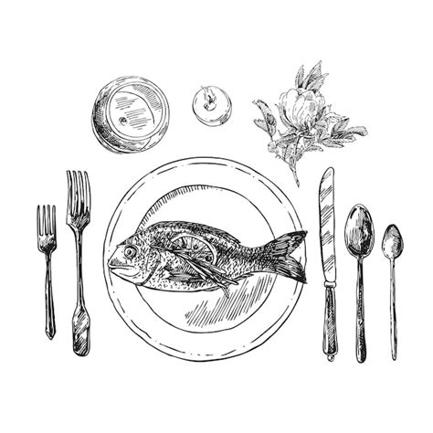 Premium Vector Hand Drawn Vector Illustration Table Setting