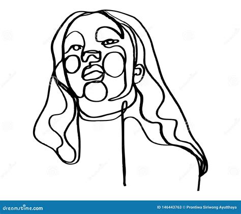 L Nea Continua Dibujo De Caras Determinadas Y Peinado Concepto De La