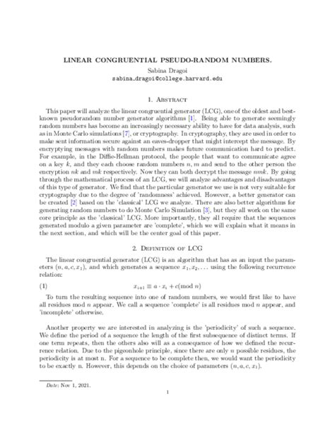 pdf linear congruential pseudo random numbers sabina dragoi
