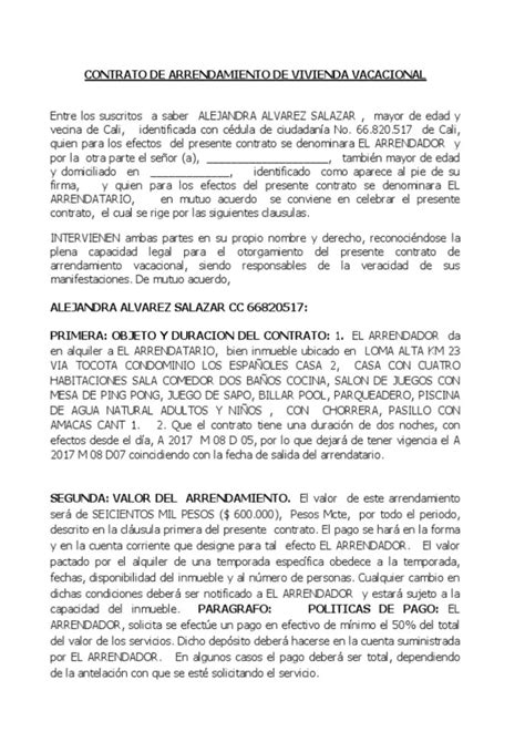 Modelo De Contrato De Alquiler Vacacional Modelos De Contrato
