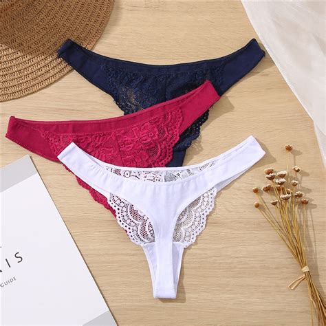 3pcsset Cotton G String Women Panties Lace Underwear Female Lingerie Intimates Underpants Sexy