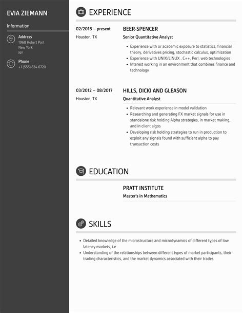 Quantitative Analyst Resume Samples Velvet Jobs