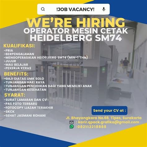 Lowongan Kerja Operator Mesin Cetak Quality Packaging Grafika INFO