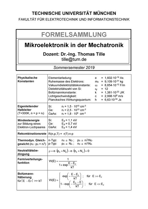 Formelsammlung Mi M 2019 TECHNISCHE UNIVERSITÄT MÜNCHEN FAKULTÄT FÜR