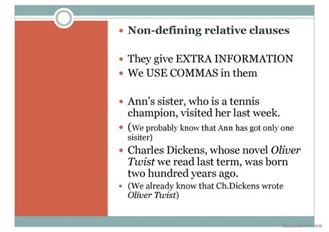 Defining And Non Defining Relative C English Esl Powerpoints