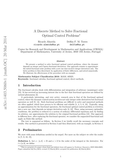 pdf a discrete method to solve fractional optimal control problems