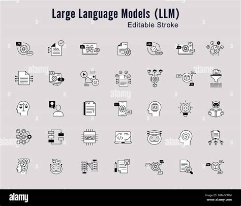 Language Model Concepts Line Icon Set AI NLP Machine Learning