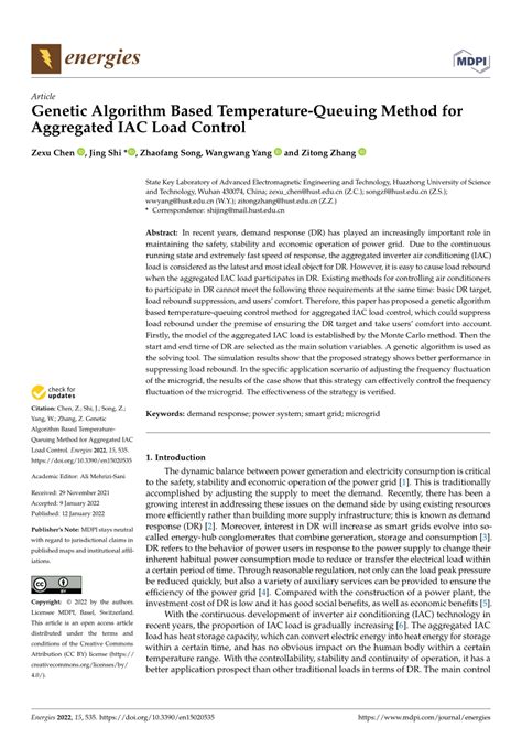pdf genetic algorithm based temperature queuing method for aggregated iac load control