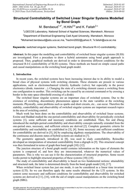 pdf structural controllability of switched linear singular systems modelled by bond graph