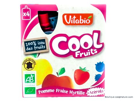 Vitabio Purée Cool fruits Pomme Fraise Myrtille Acérola Bio 4x90g
