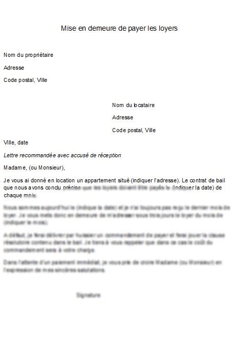 Exemple De Lettre De Mise En Demeure