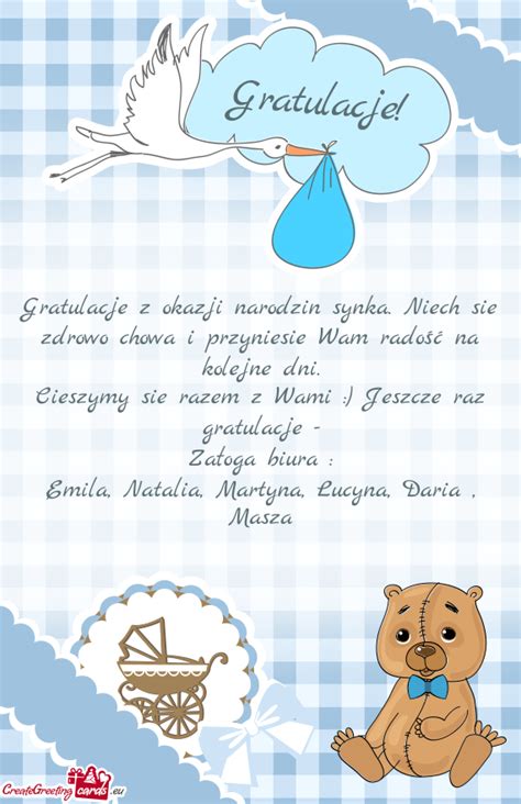 Gratulacje Z Okazji Narodzin Synka Niech Sie Zdrowo Chowa I Przyniesie