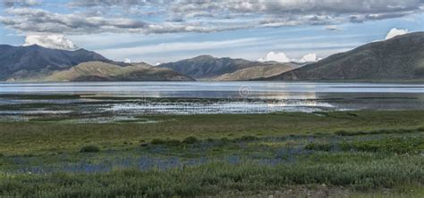 Beautiful Tibetan Landscape Beetwen Samding Monastery On Yamdrok Lake