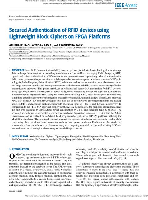 pdf secured authentication of rfid devices using lightweight block ciphers on fpga platforms