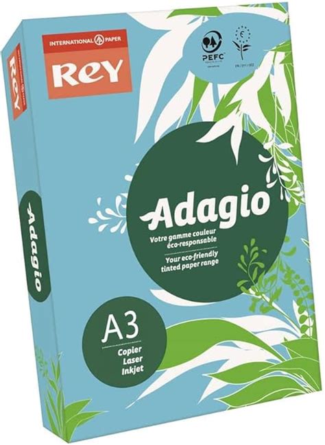 REY ADAGIO Papier Couleur Bleu Vif 80g A3 PEFC Ramette De 500