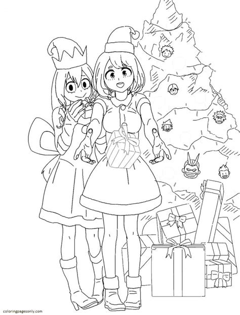 Coloriages de Noël Tsuyu Asui et Ochaco Uraraka Coloriages gratuits à