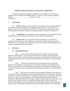 Fillable Online North Carolina Marital Separation Agreement Form North
