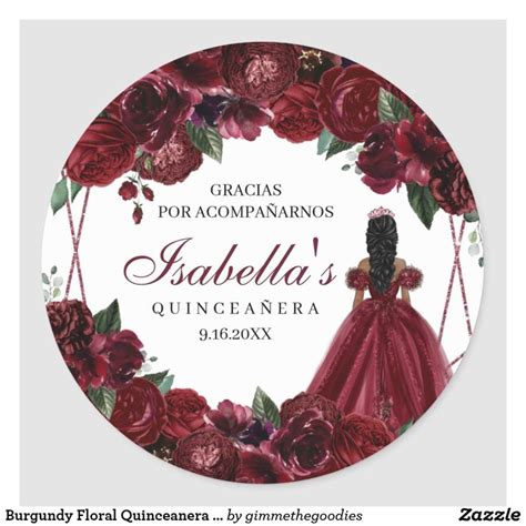 Burgundy Floral Quinceanera Round Stickers Zazzle Decora O Igreja