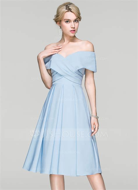 A Lineprincess Off The Shoulder Knee Length Satin Cocktail Dress With Ruffle 016094377