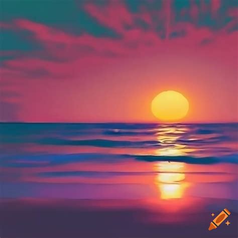 Digital Painting Of A Serene Beach Sunset On Craiyon