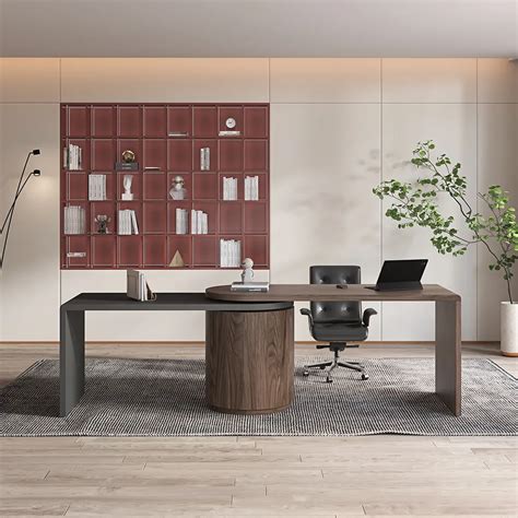 Modern L Shaped Desk In Walnut With Cabinet Drawers Inch
