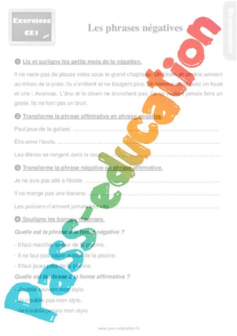 Exercice Formes De Phrases Cycle 2