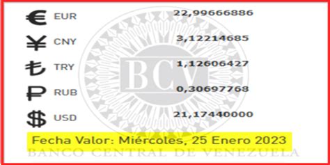 BCV Cambio referencial y para transacciones del MIÉRCOLES 25 de enero