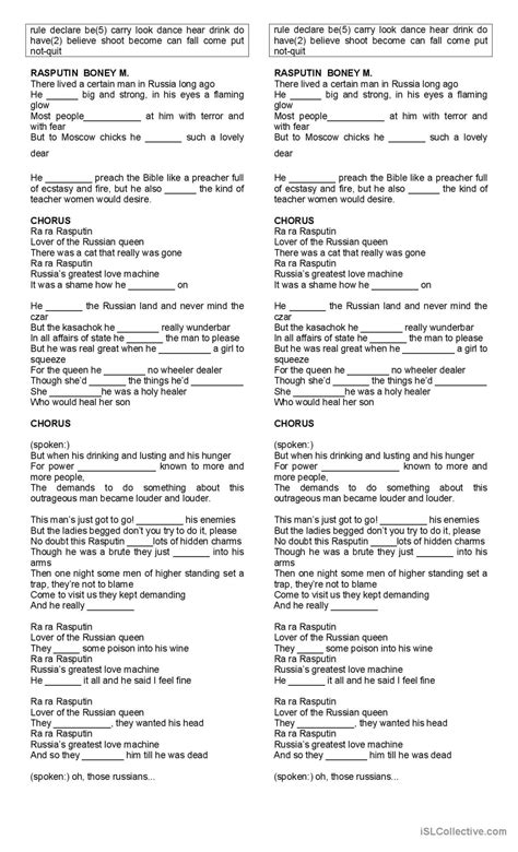 Rasputin Lyrics Song And Nursery Rhy Fran Ais Fle Fiches Pedagogiques