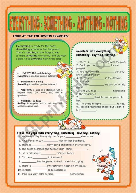 EVERYTHING SOMETHING ANYTHING NOTHING ESL Worksheet By Rosario