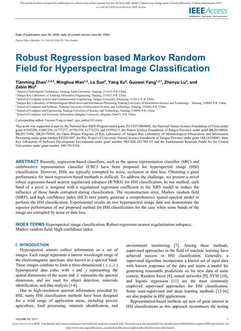 pdf robust regression based markov random field for hyperspectral image classification
